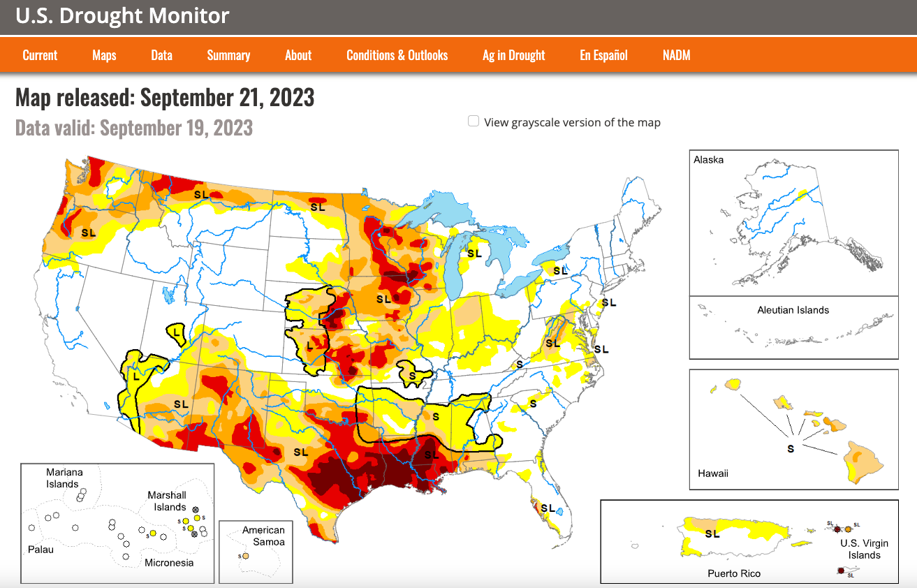 09/27/2023 U.S. Drought Monitor Map